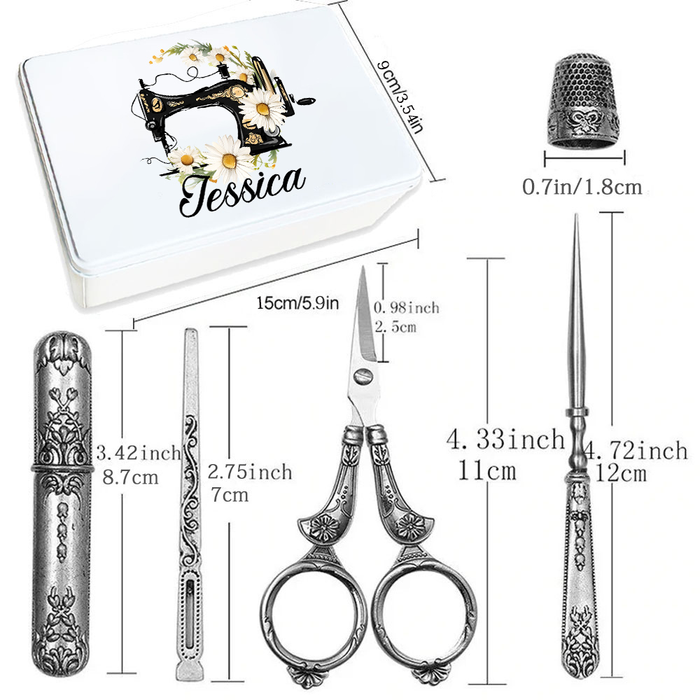 Personalized Vintage Sewing Machine Birth Flower 6 PCS Sewing Tools Set ...