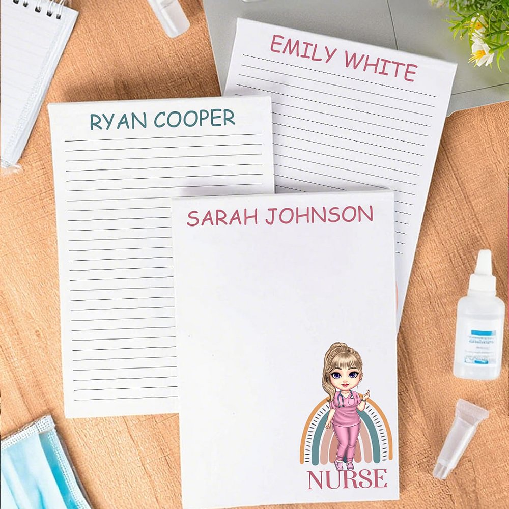 Personalized Cartoon Doctor Nurse Rainbow Notepad with 40/80 Pages Name ...