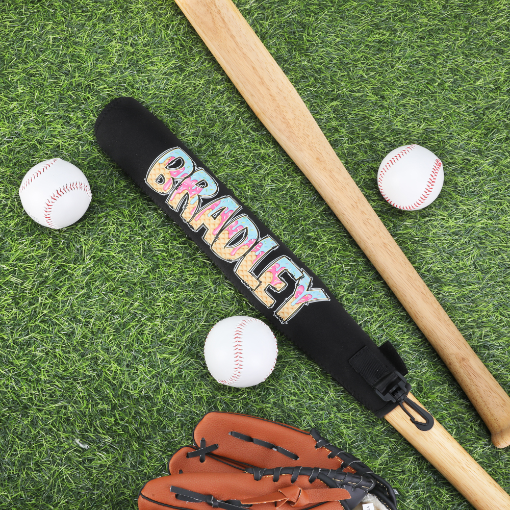 Personalised Ice Cream Drip Doodle Text Baseball Bat Cover with Hook ...