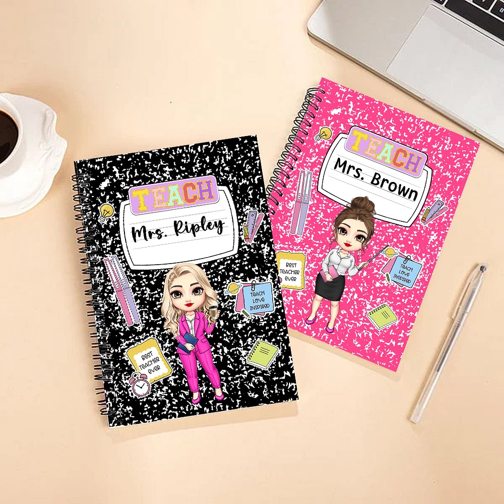 Personalised Best Teacher Ever Cartoon Character Teacher A5 Notebook ...