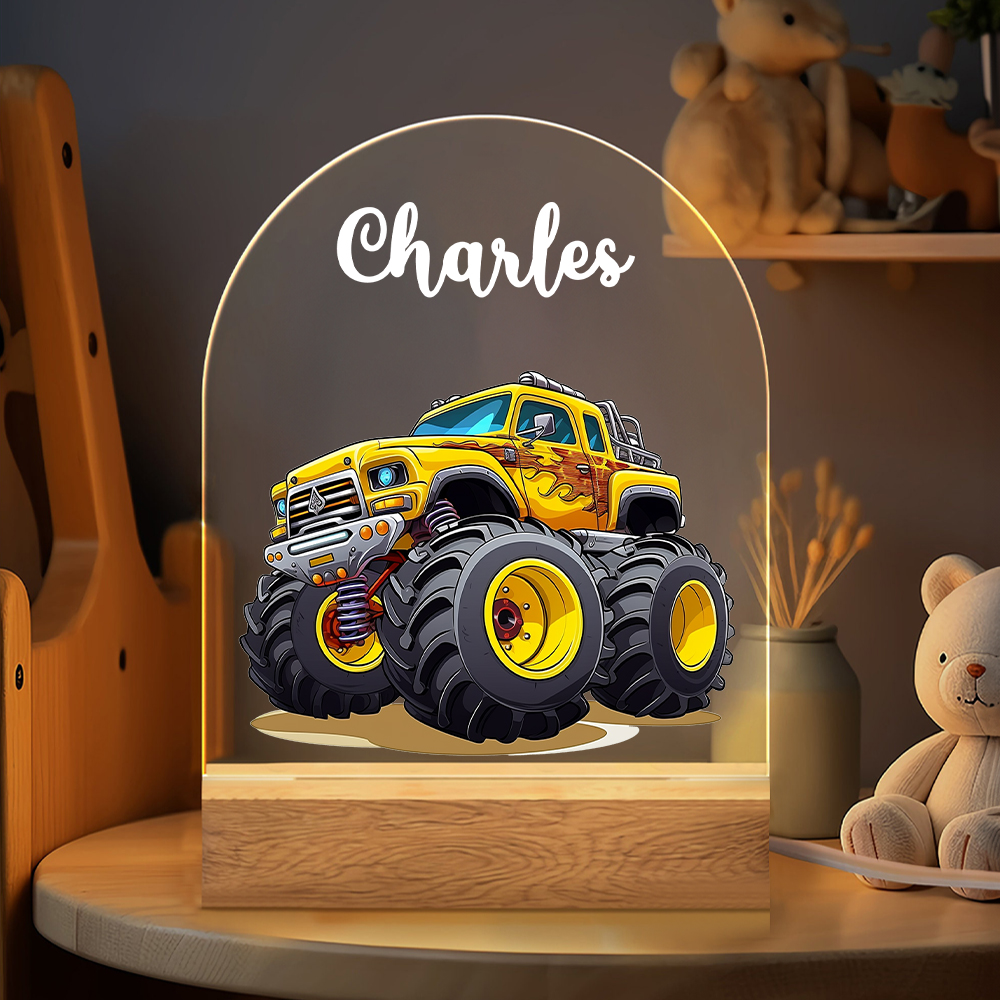 Personalised Cartoon Big Wheel Off-Road Lorry Vehicle Name LED Night ...