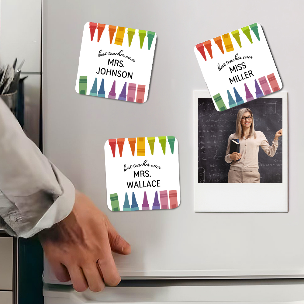 Personalized Color Crayon Square Fridge Magnet with Text Home Class ...