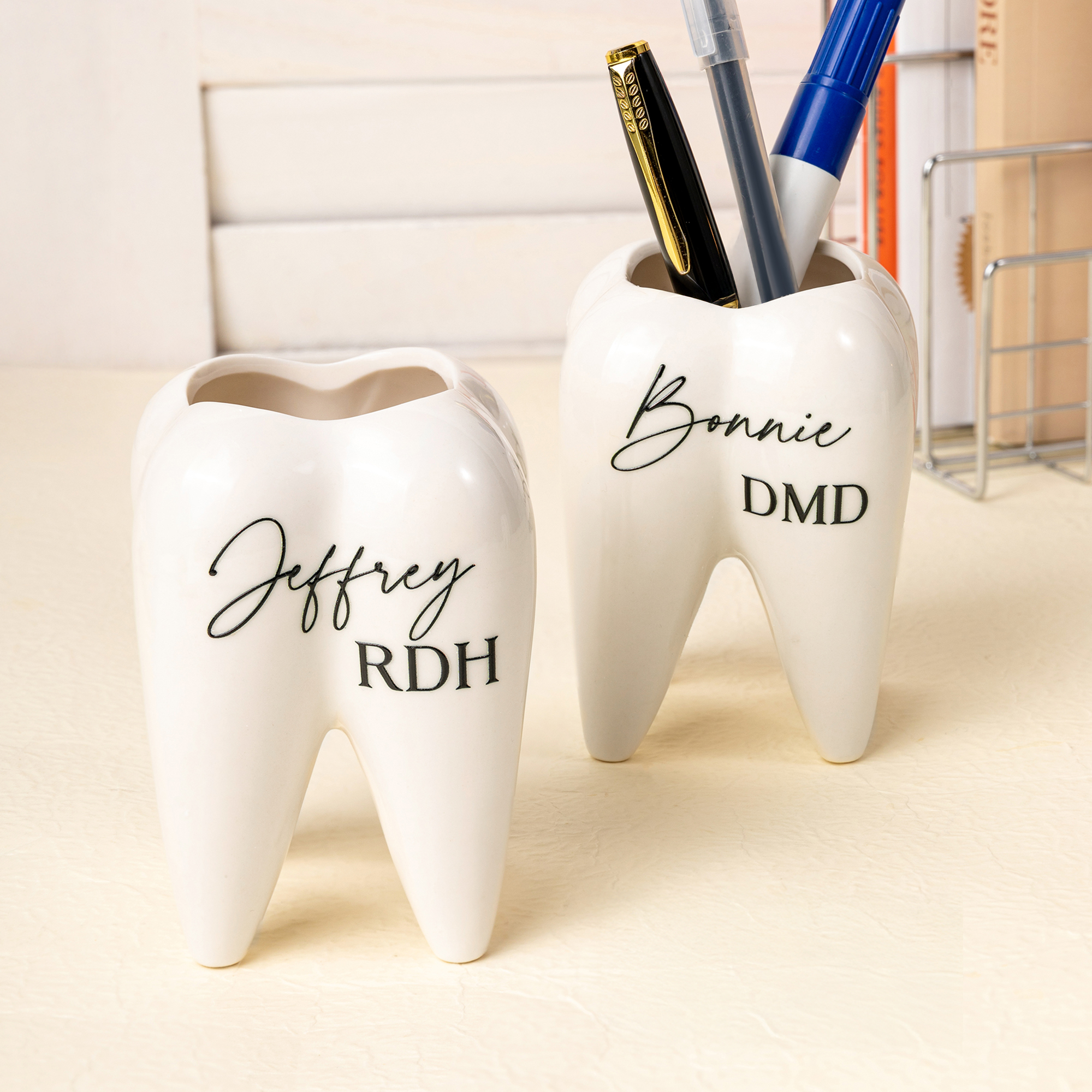 Personalised Tooth Shape Pen Holder Planter with Name Office Desk Decor ...
