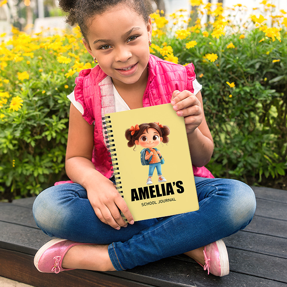 Personalized Cartoon Boy Girl Name A5 Spiral Notebook with 120 Lined ...