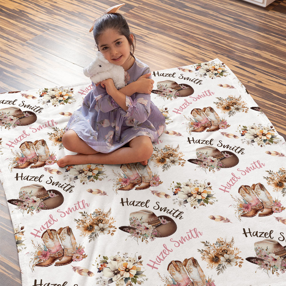 Personalizzato floreale Stivali Cowgirl Cappello Design Nome Nuvola Morbida Coperta di lancio ...