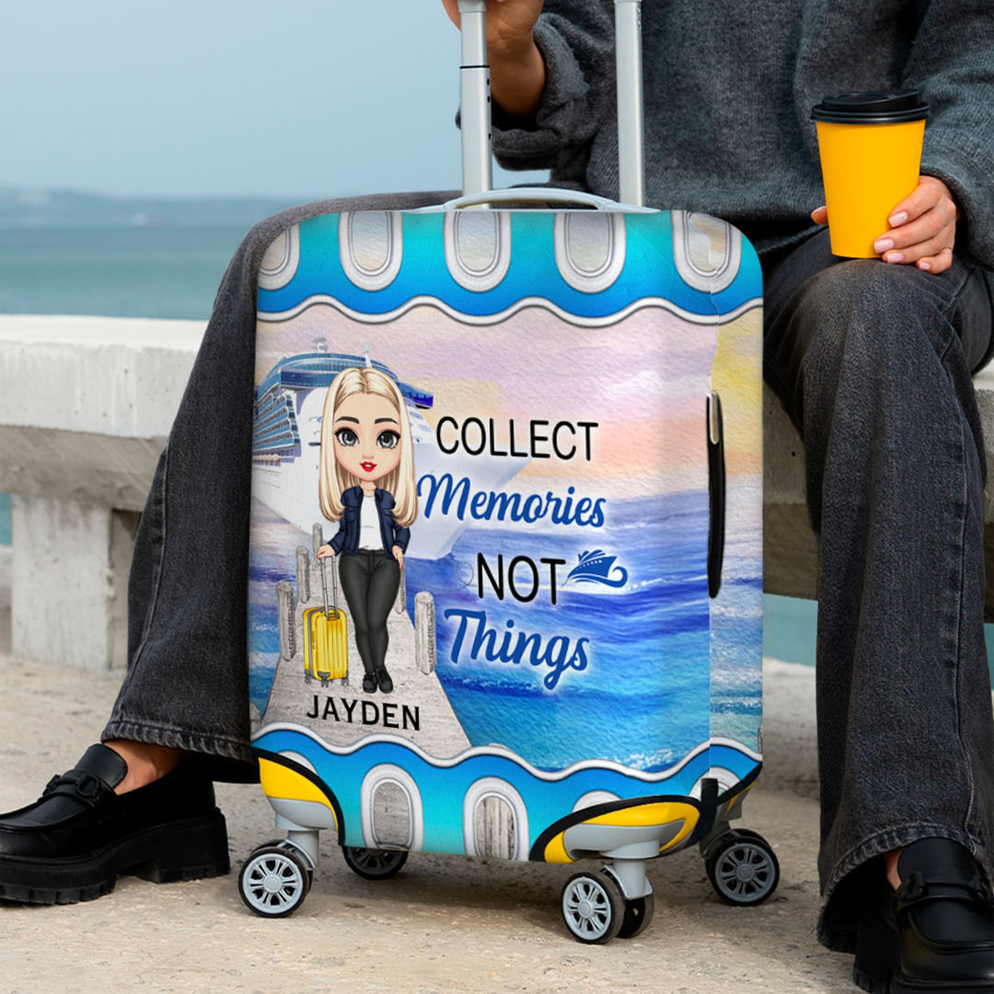 Personalised Sunset Cruise Cartoon Character Luggage Protective Cover ...