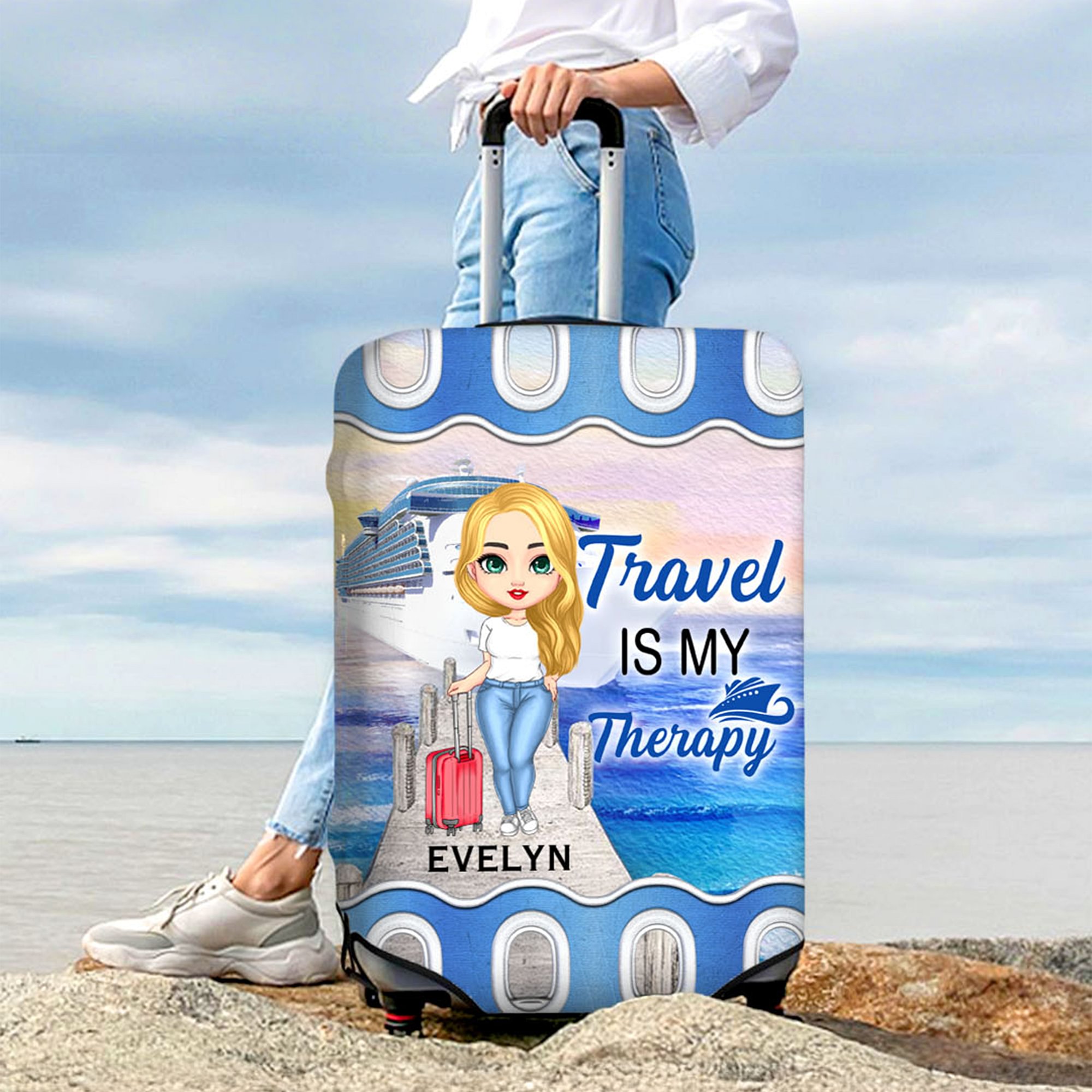 Personalised Sunset Cruise Cartoon Character Luggage Protective Cover ...