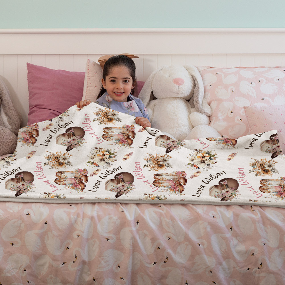 Personalizzato floreale Stivali Cowgirl Cappello Design Nome Nuvola Morbida Coperta di lancio ...