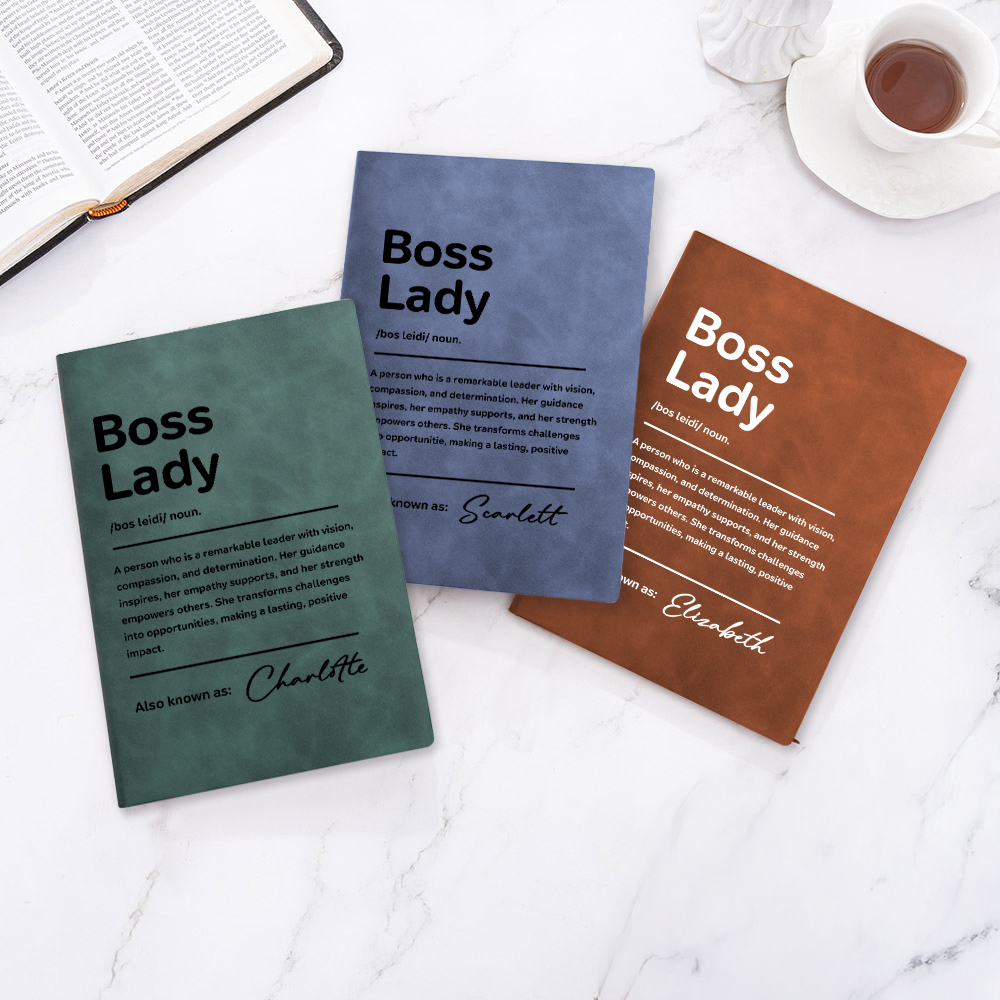 Personalized Boss Lady Name PU Leather Notebook with 200 Lined Pages ...