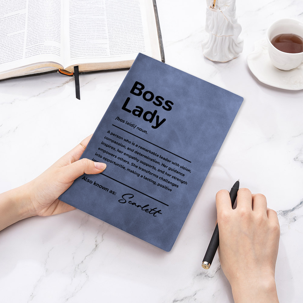 Personalized Boss Lady Name PU Leather Notebook with 200 Lined Pages ...