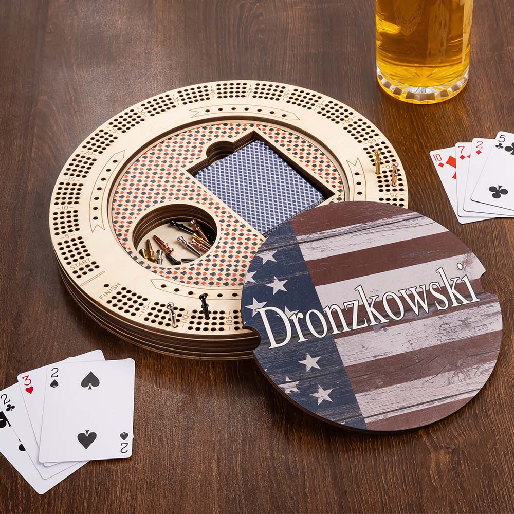 Personalized American Flag Design Portable Wooden Cribbage Board with ...