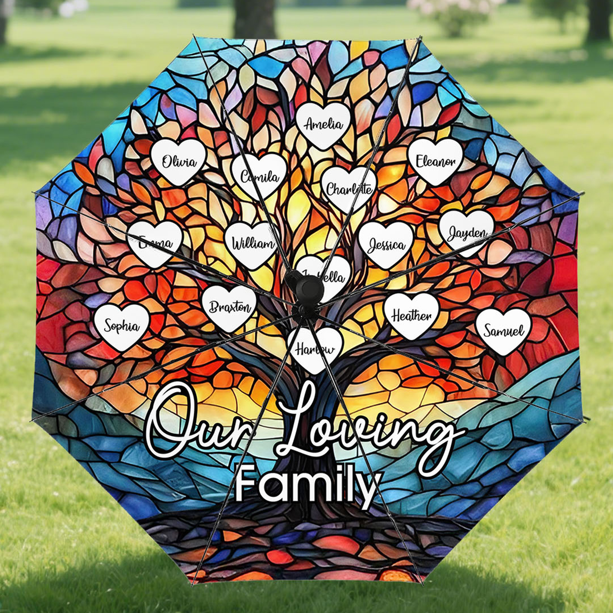 Personalised Faux Stained Glass Family Tree 2-25 Names Automatic Tri ...