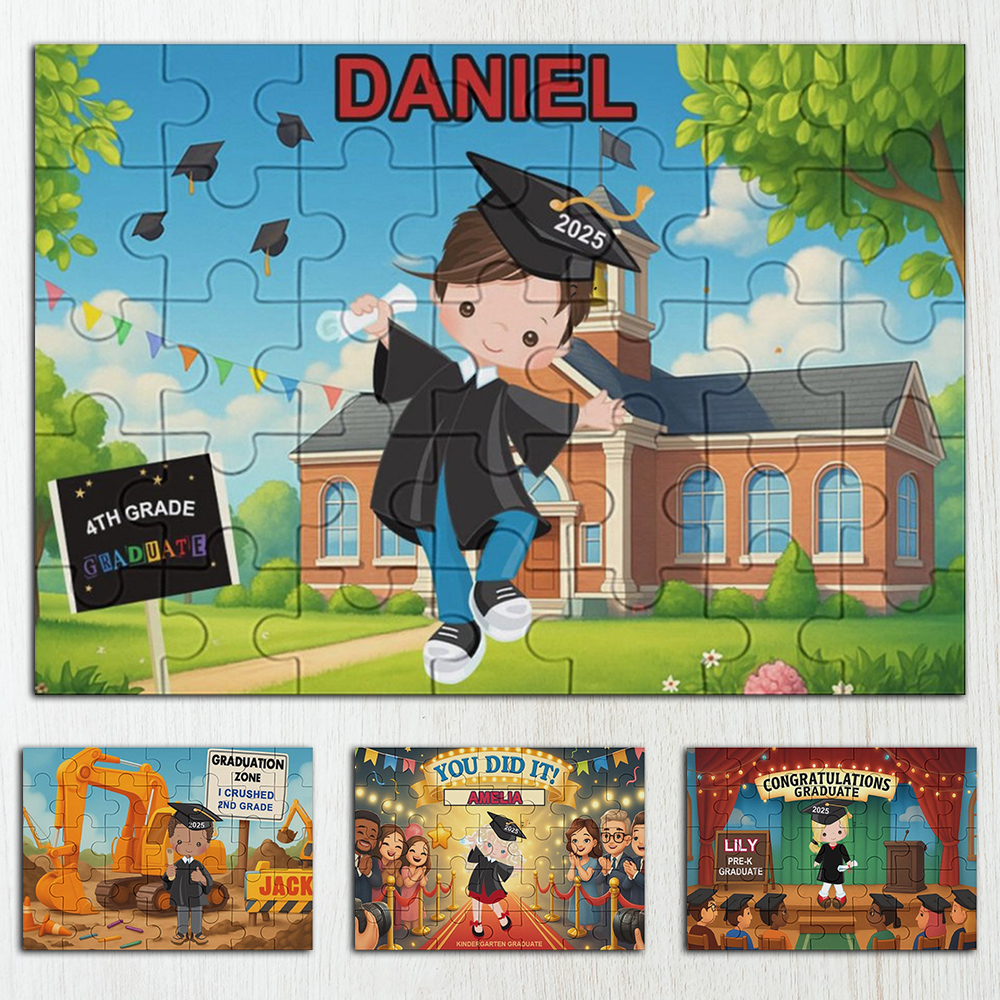 Personalized Cartoon Graduation Boy Girl Character Wooden Puzzles with ...