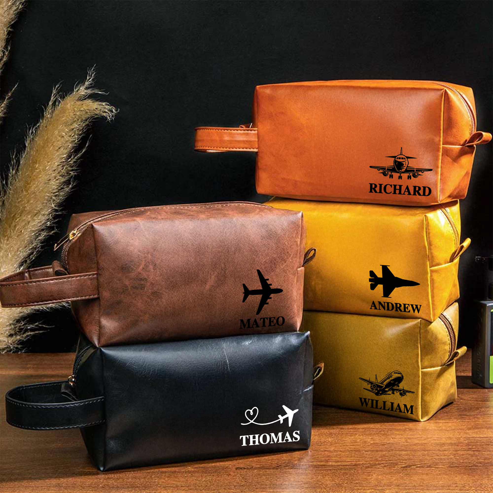Personalized Airplane Pilot Waterproof PU Leather Large Toiletry Bag ...