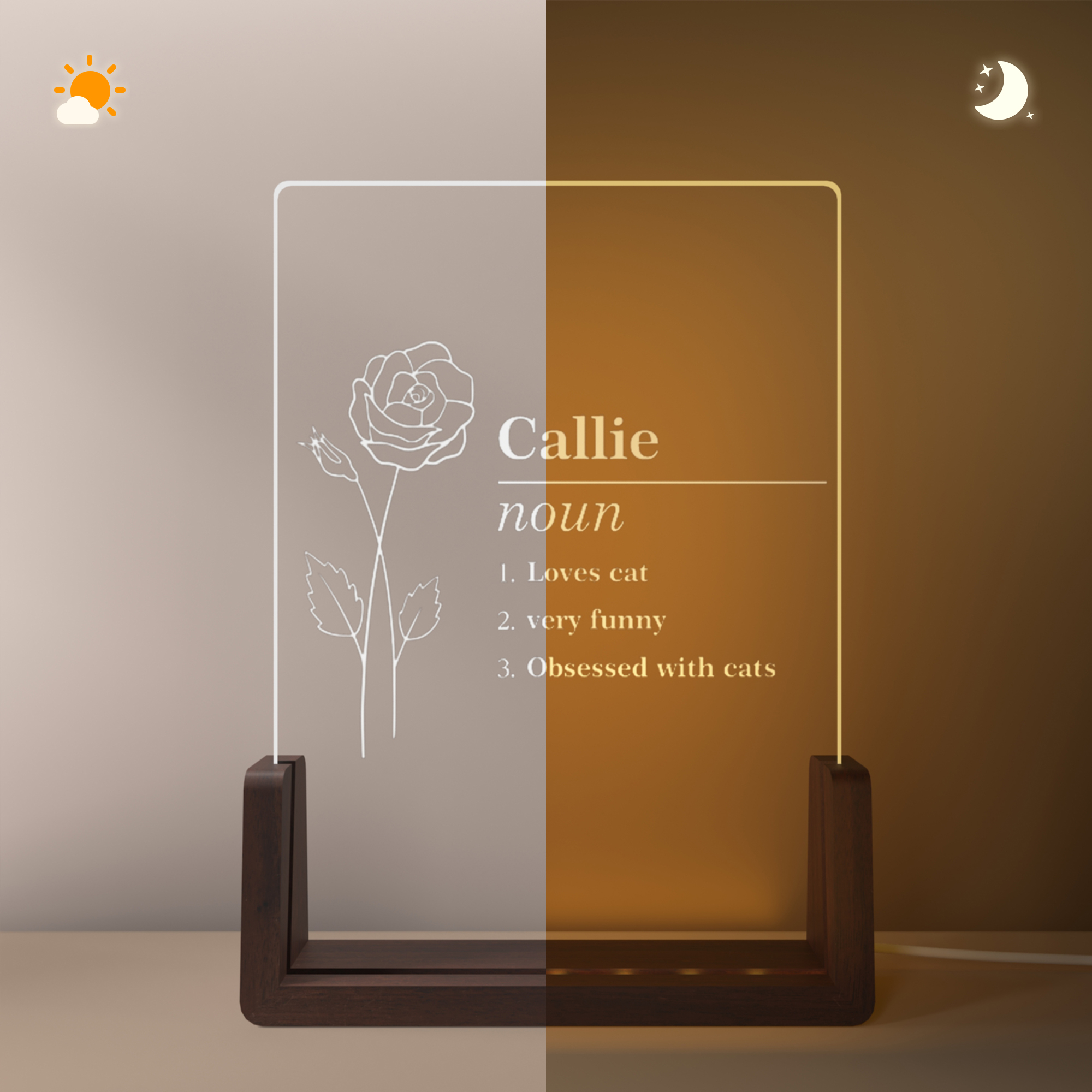 Personalised Birth Flower Name Definition LED Night Light Home Decor ...
