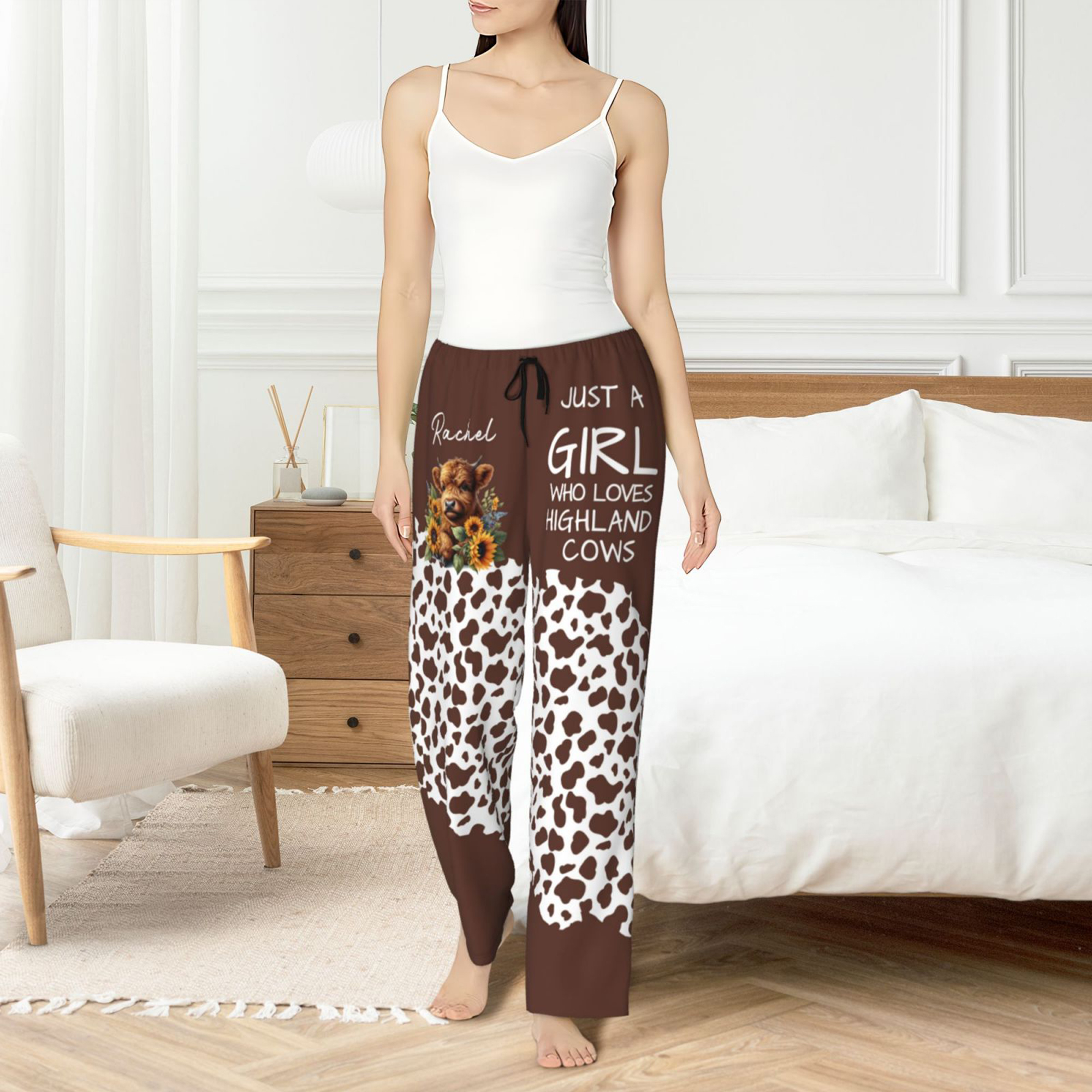 Personalized Highland Cow Sunflower Soft Pajama Pants with Name ...
