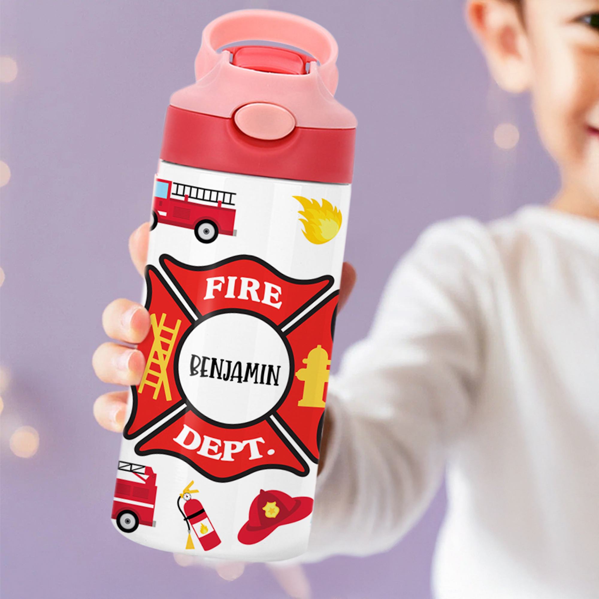 Personalised Fire Fighting Theme 12 oz Kid Water Bottle with Name ...