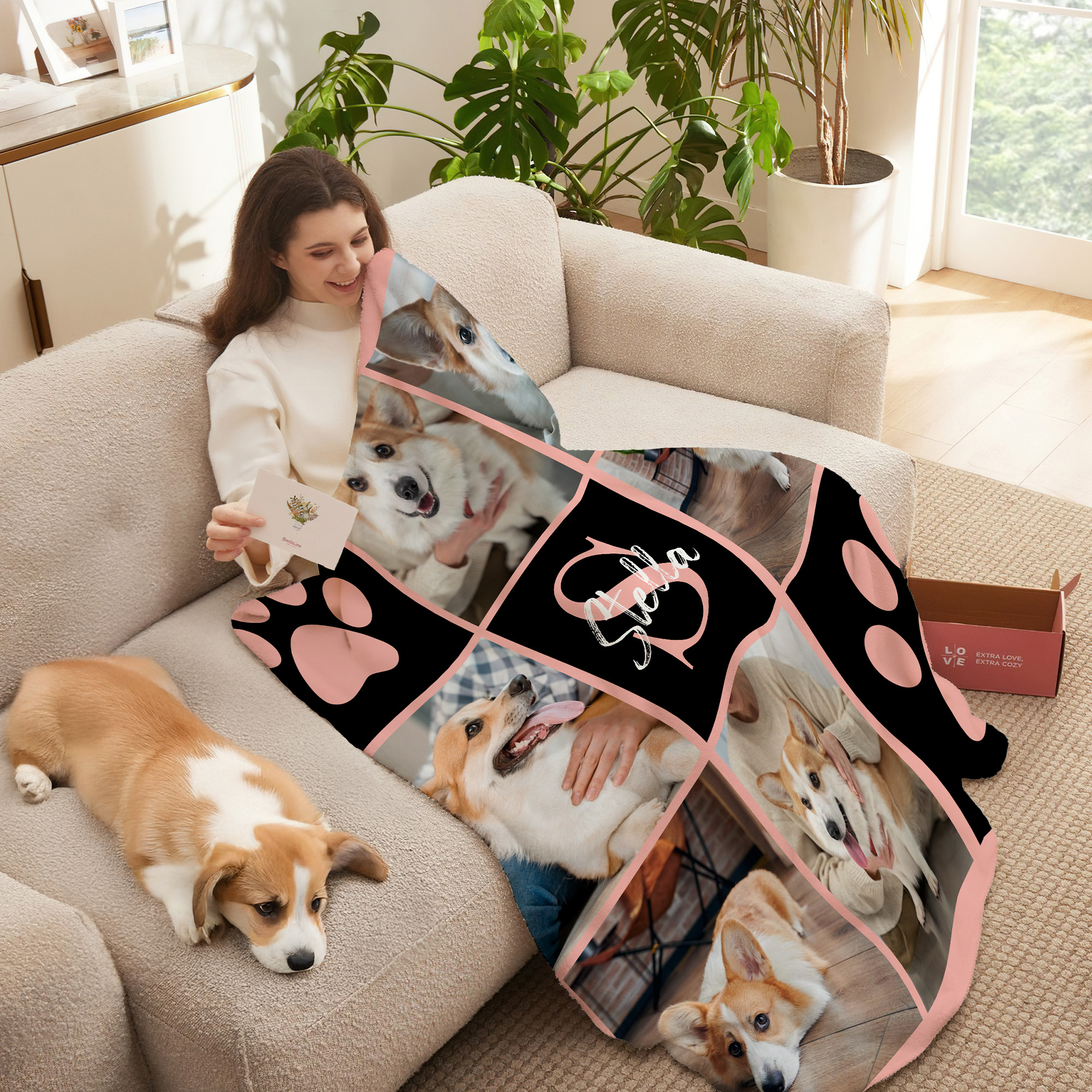 Personalised Multicolor Paw Print 6 Pet Photos Memorial Throw Blanket ...
