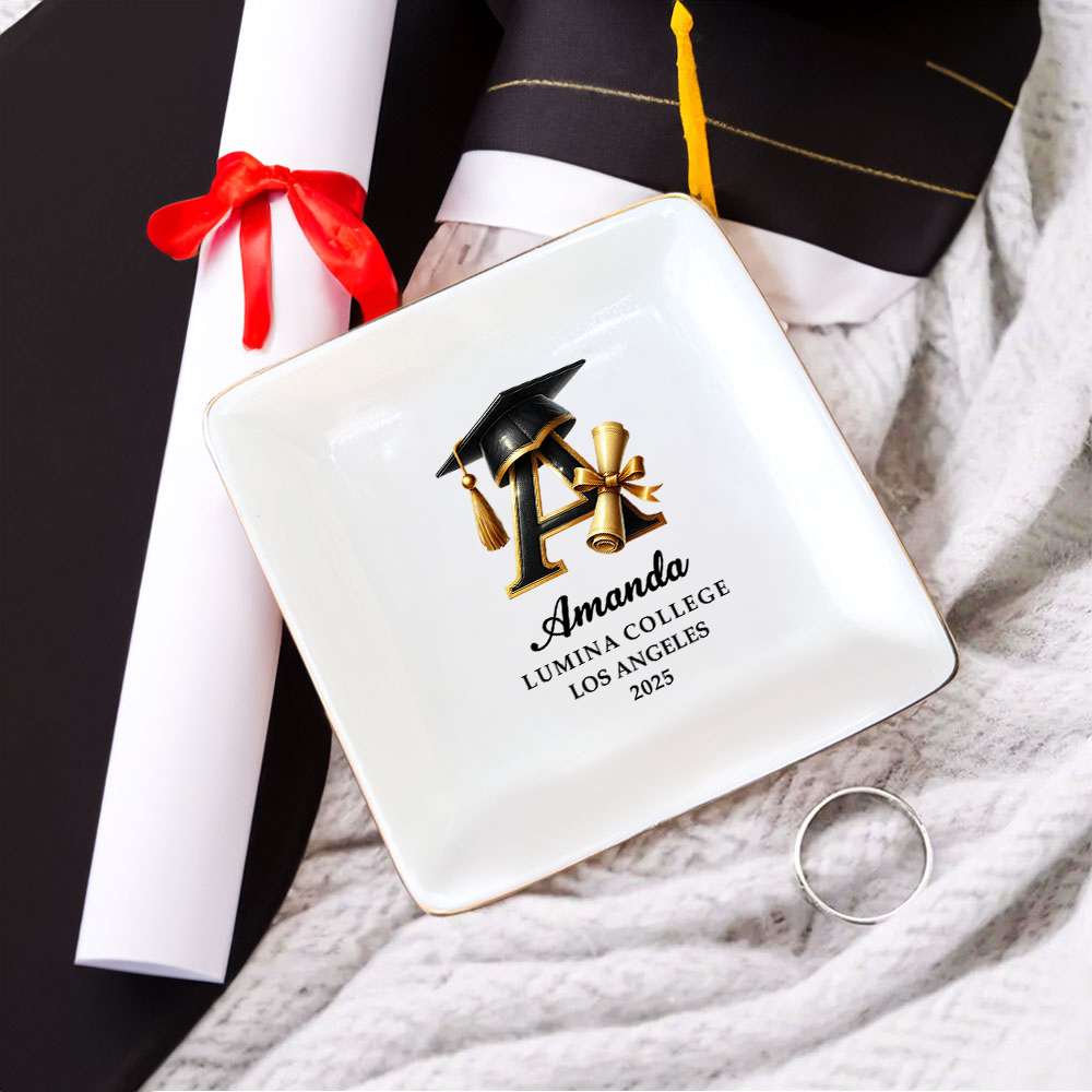 Personalised Initial Graduation Cap Scroll Elements Ceramic Jewellery ...