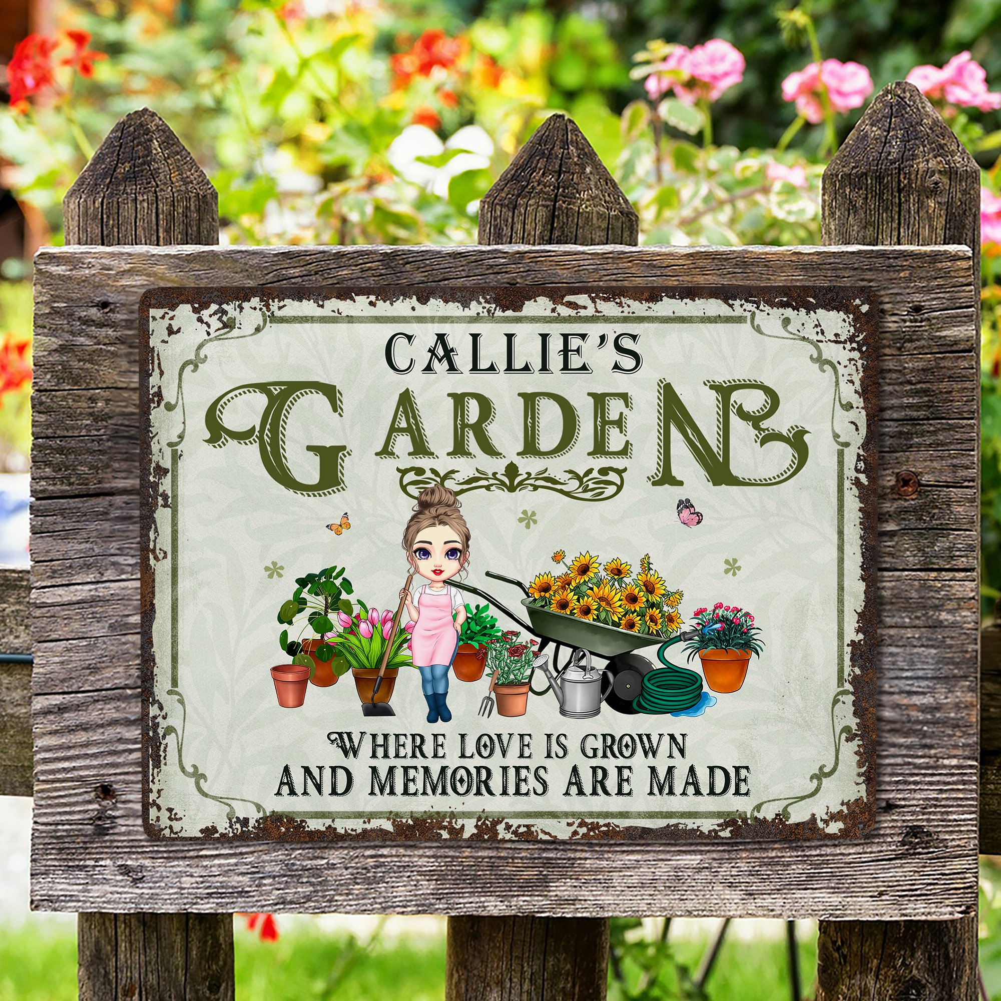 Personalized Cartoon Character Vintage Garden Metal Sign with Name ...