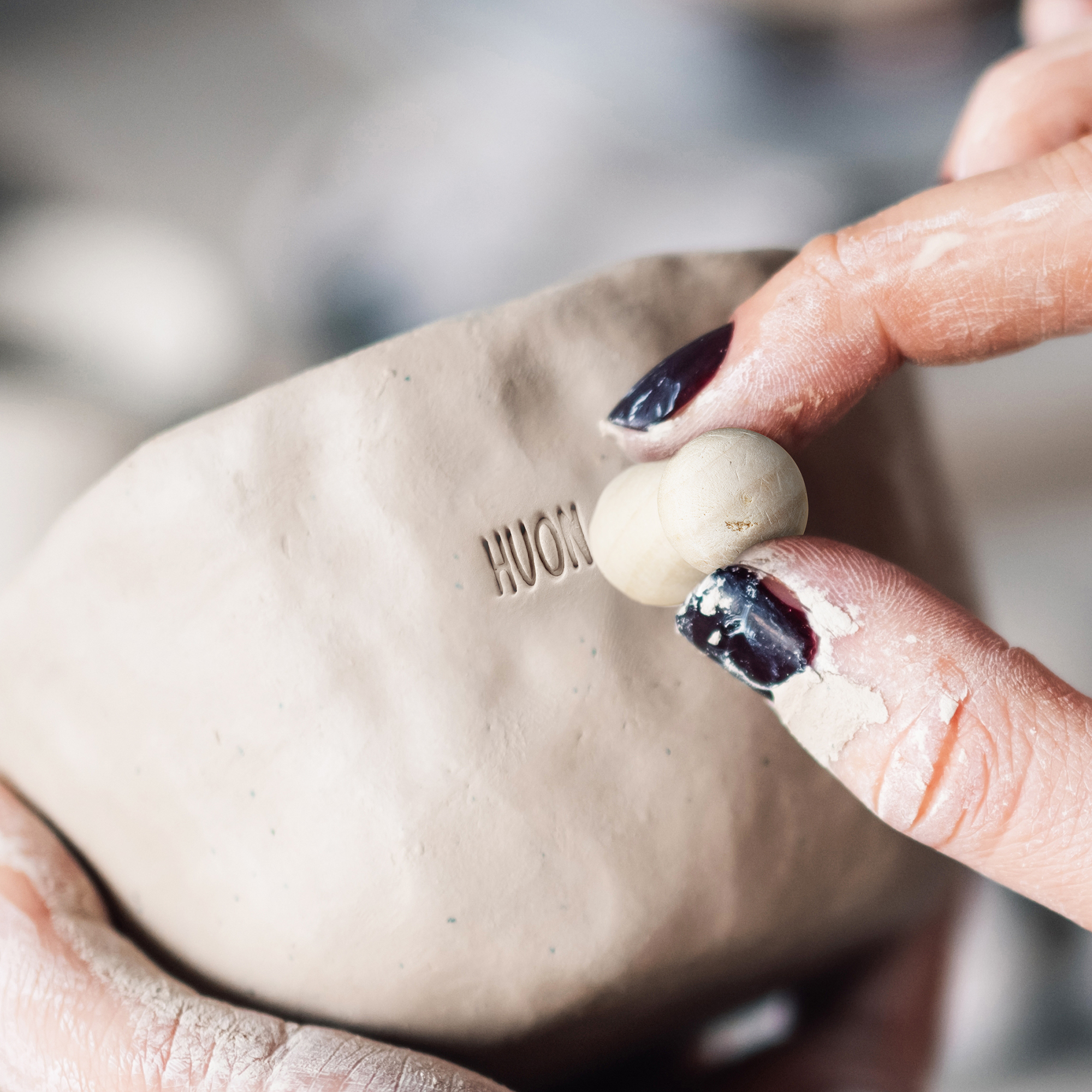 Personalised Clay Pottery Stamp with Text and Wood Round Handle ...