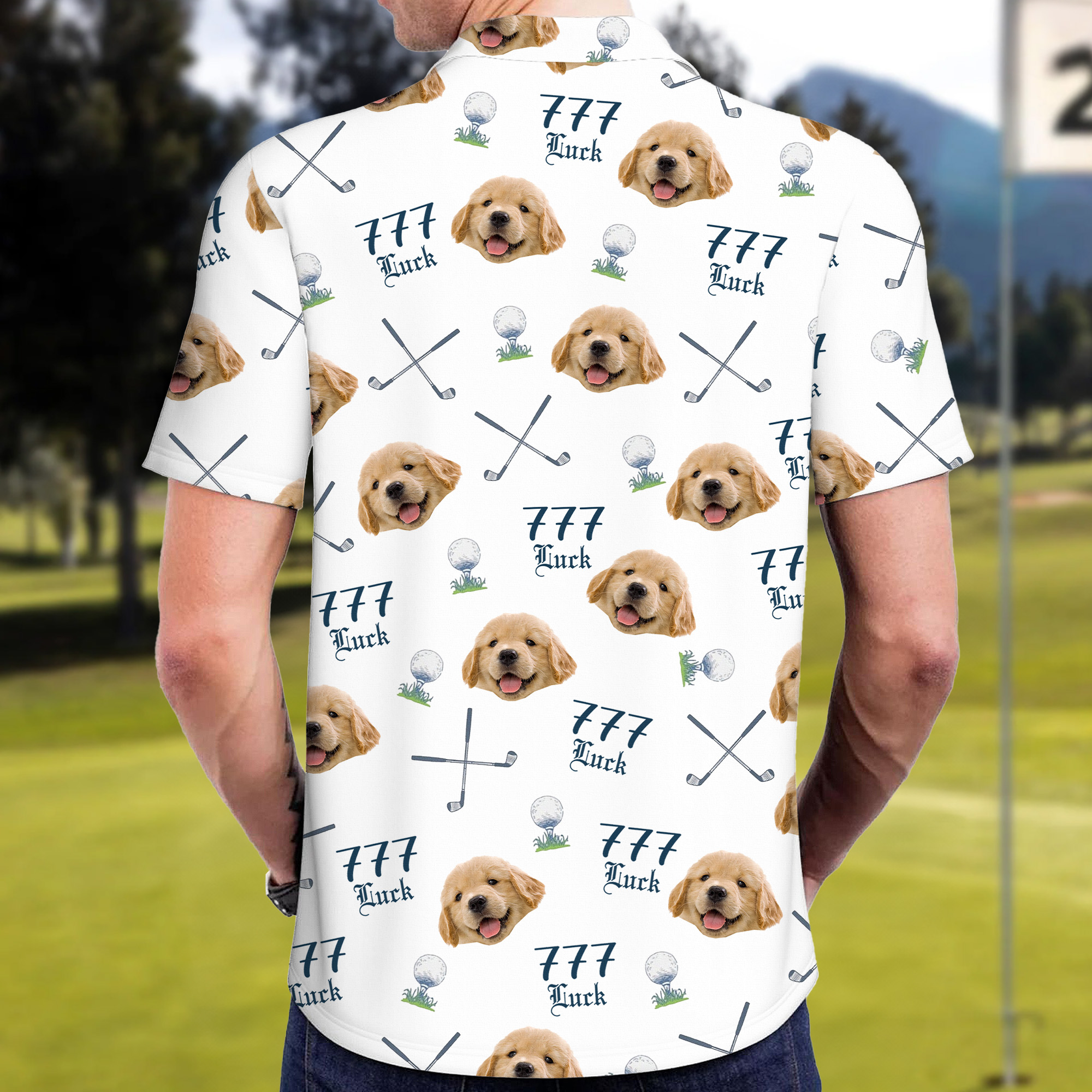 Personalized Golf Theme Face Photo Breathable Polo Shirt with Lucky ...