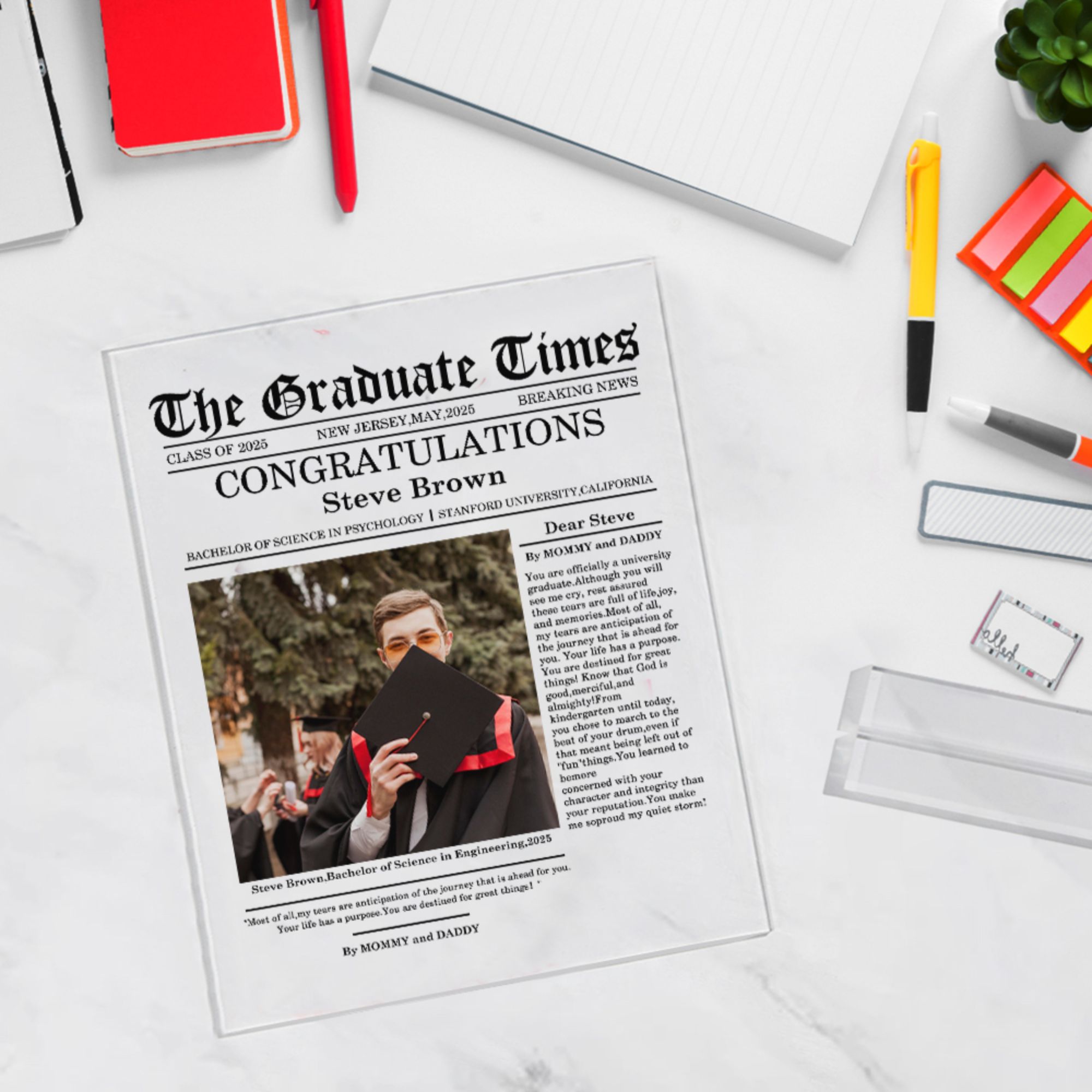 Personalised Newspaper Style Photo Parents Message Acrylic Plaque with ...