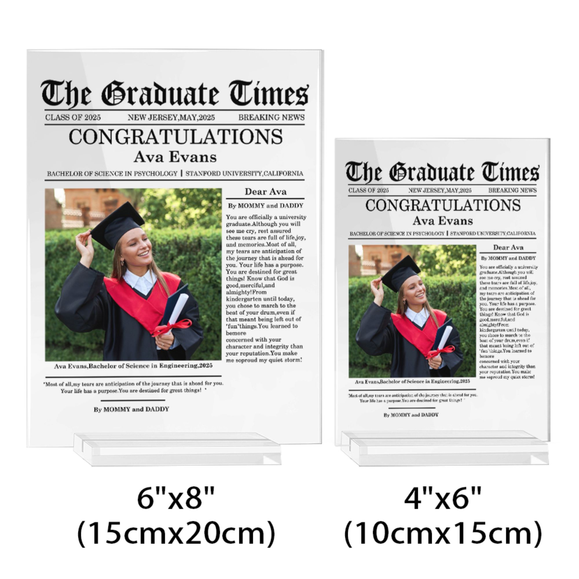 Personalised Newspaper Style Photo Parents Message Acrylic Plaque with ...