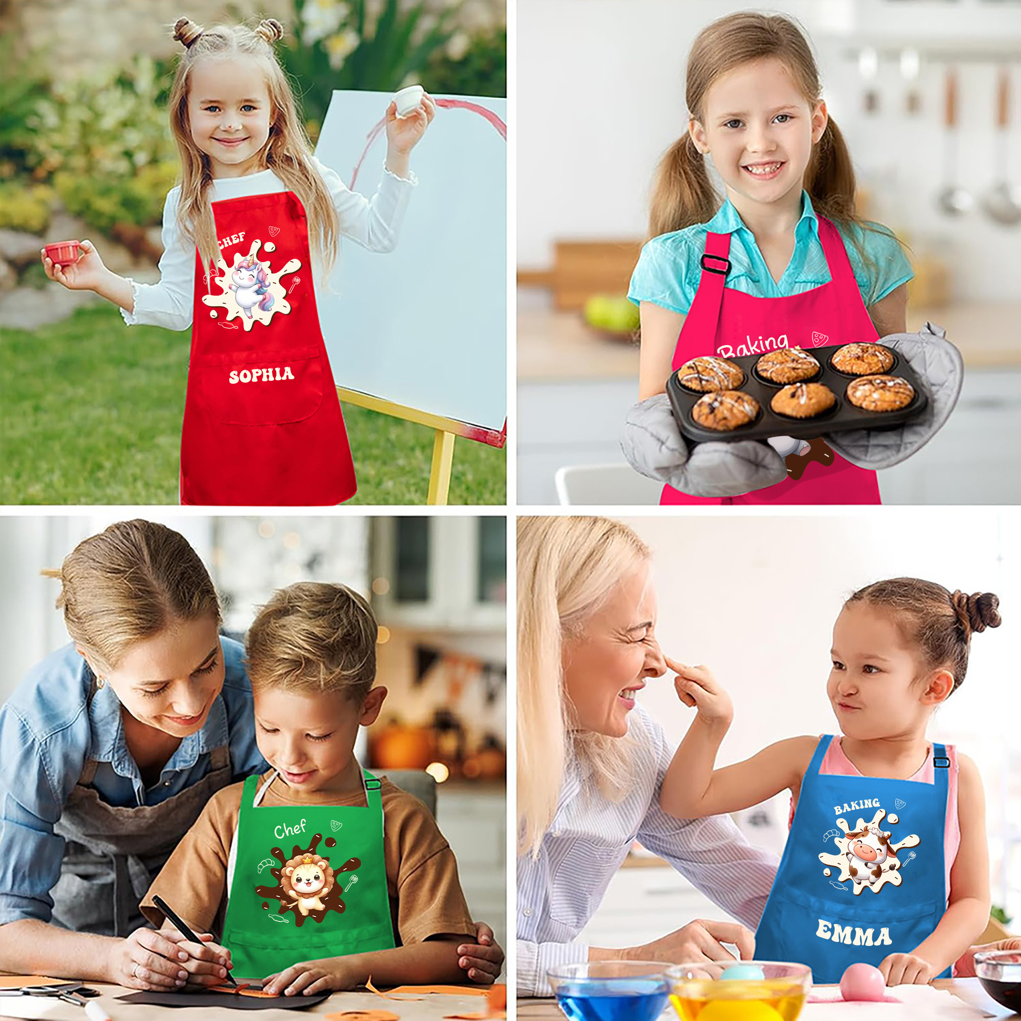 Personalized Cute Animal Fantasy Unicorn Adjustable Kid Apron Chef Hat ...