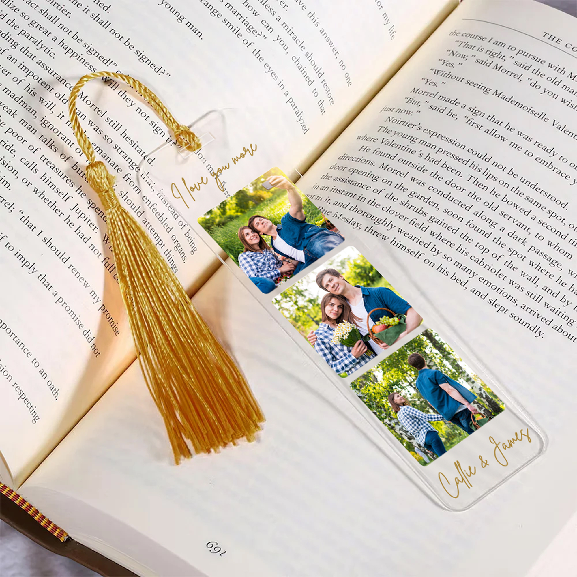 Personalized 3 Photos Acrylic Bookmark with Name Text and Tassel ...