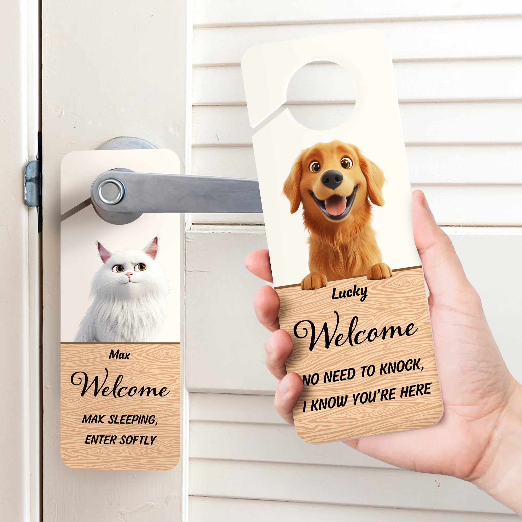 Personalized 3D Cartoon Cat Dog Pet Door Hanger with Name and Text Door ...