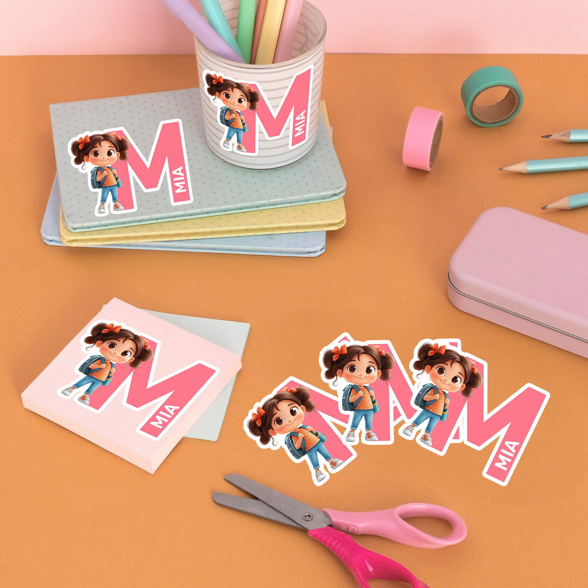 Personalized Cartoon Character Waterproof Labels Stickers with Initial ...