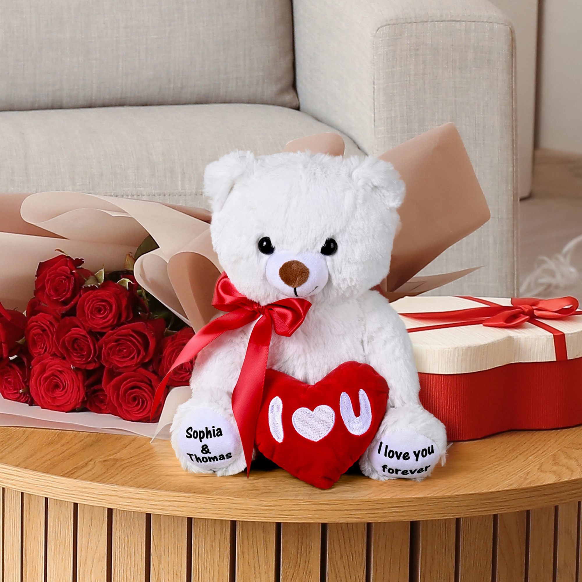 Personalized I Love You Red Heart Bow Rose Stuffed Bear Plush Toy with ...