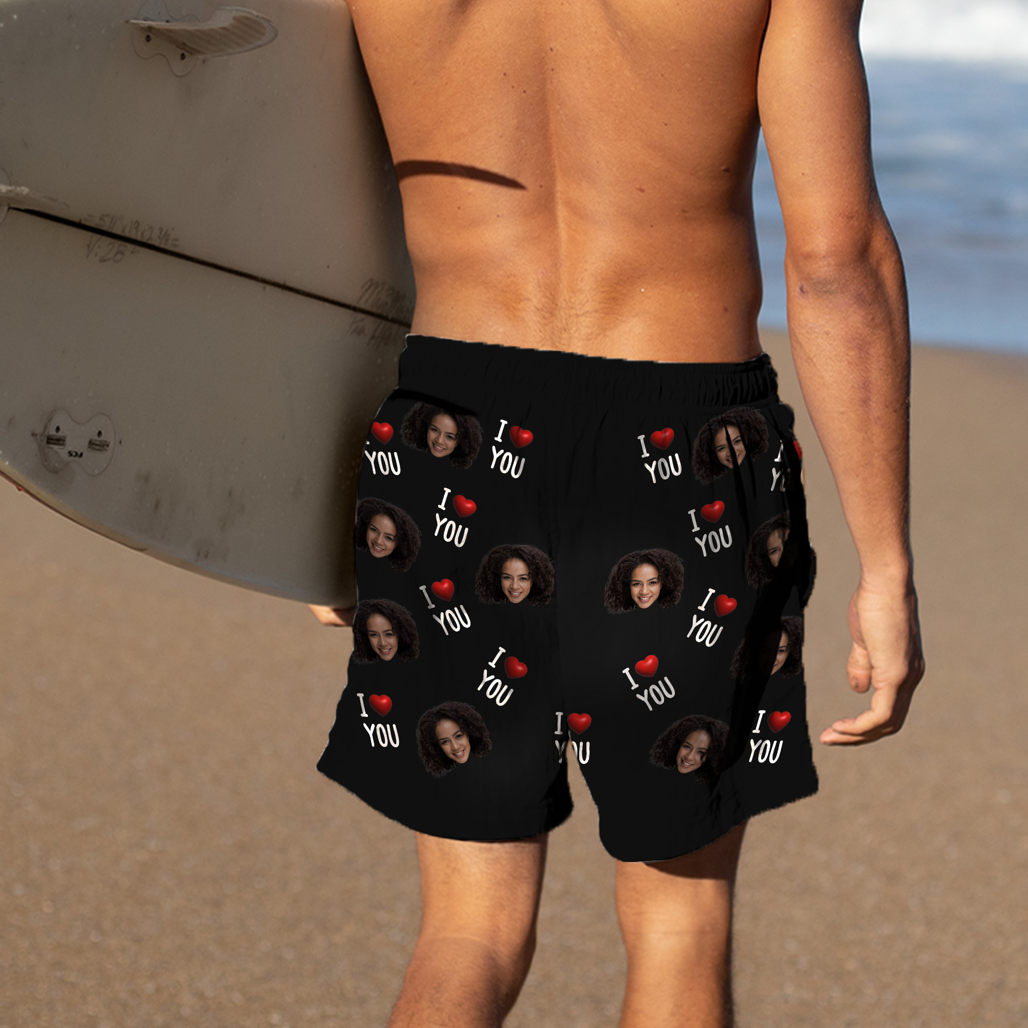 Personalized Property of XX Face Photo Men's Swim Trunks with Name and ...