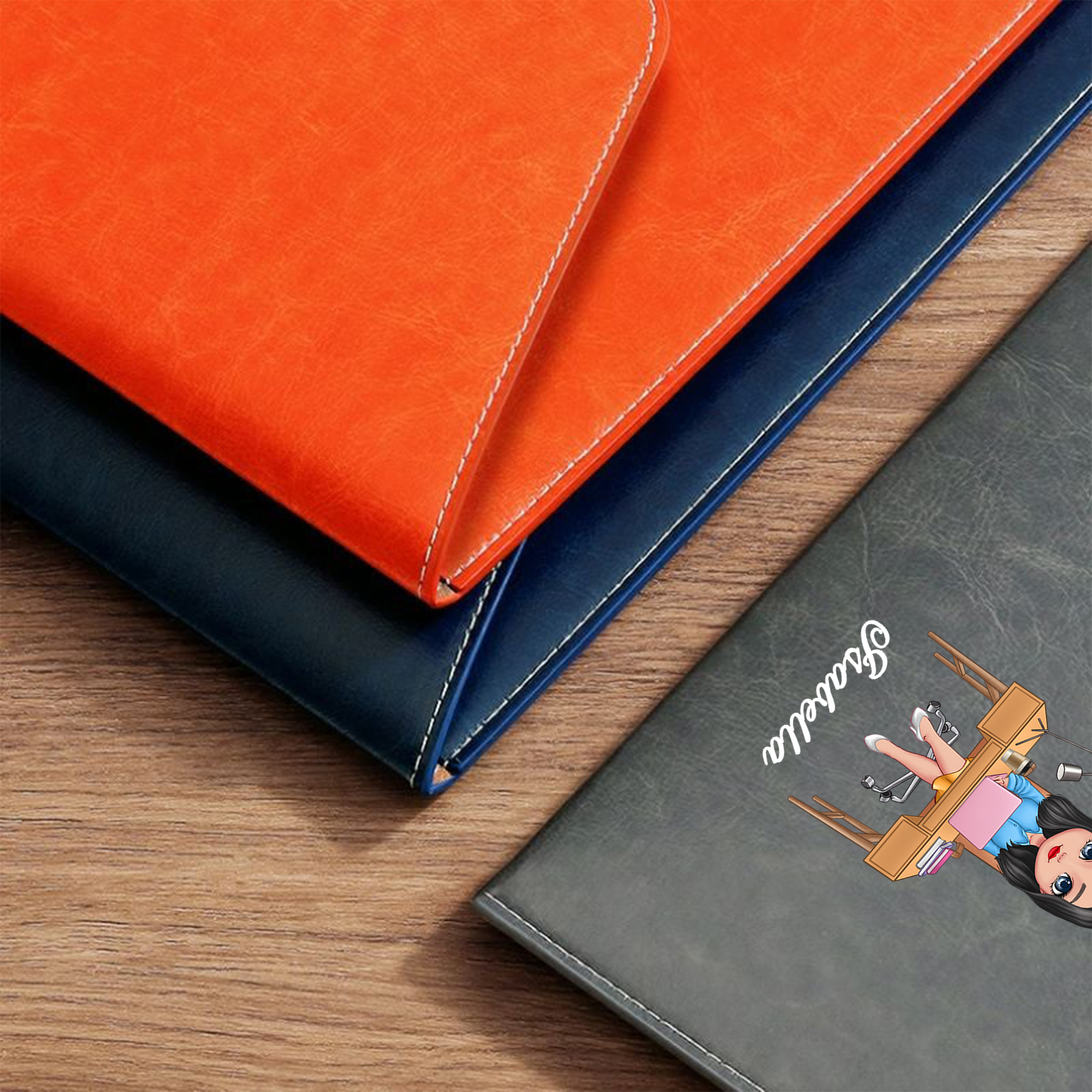 Personalized Cartoon Office Worker PU Leather File Folder Briefcase ...