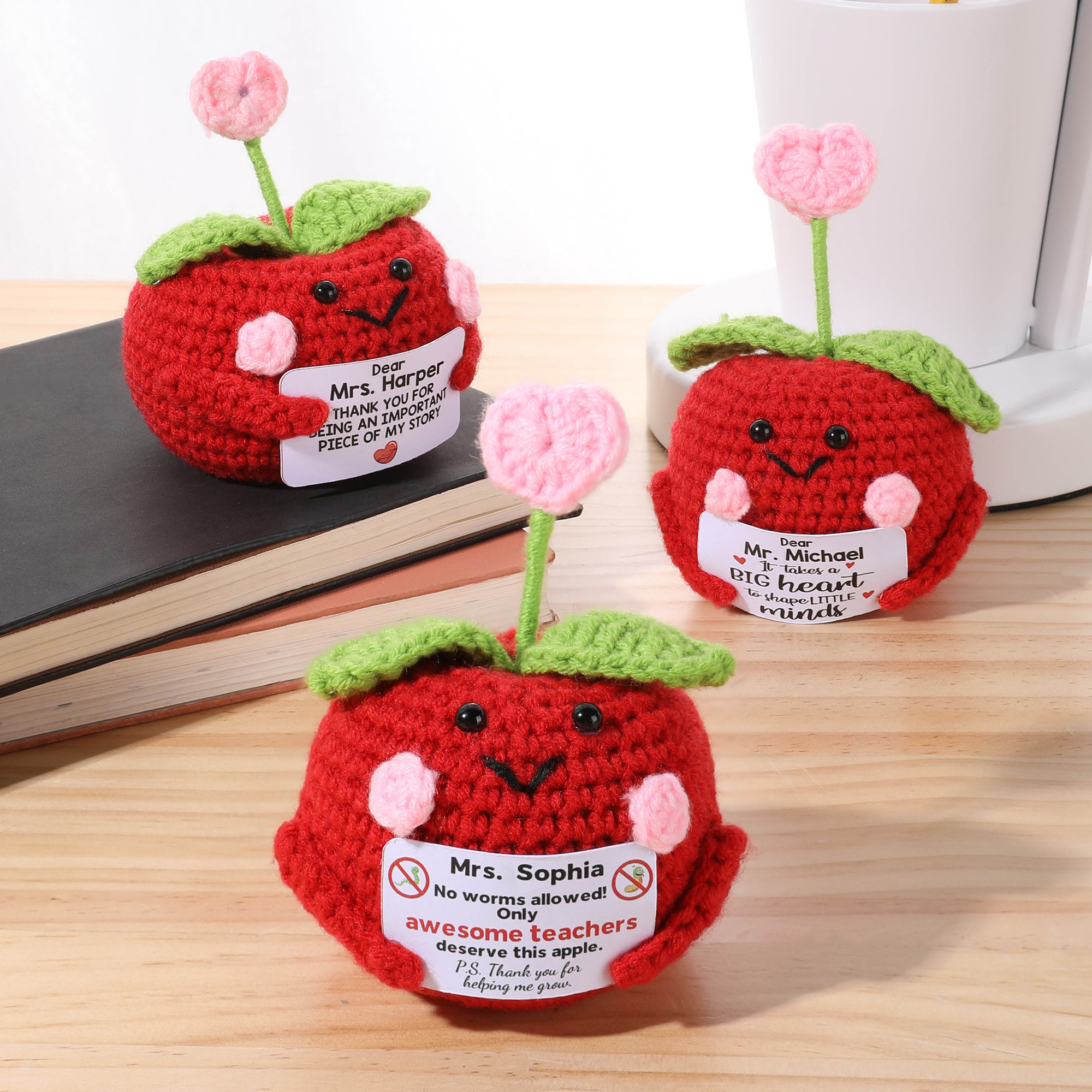 Personalised Cute Apple Gratitude Word Handmade Crochet Doll with Text ...