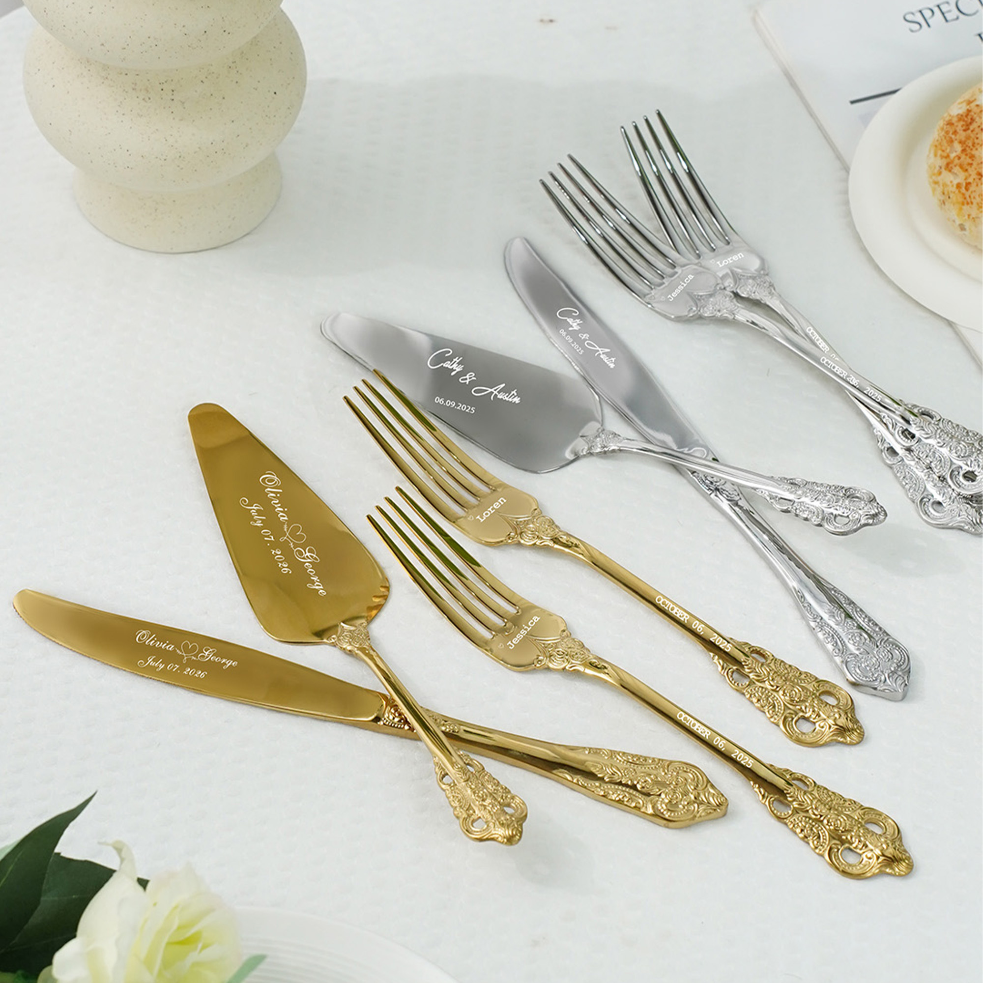 Personalized Vintage Cake Forks Knife Server Cutting Set with Engraving ...