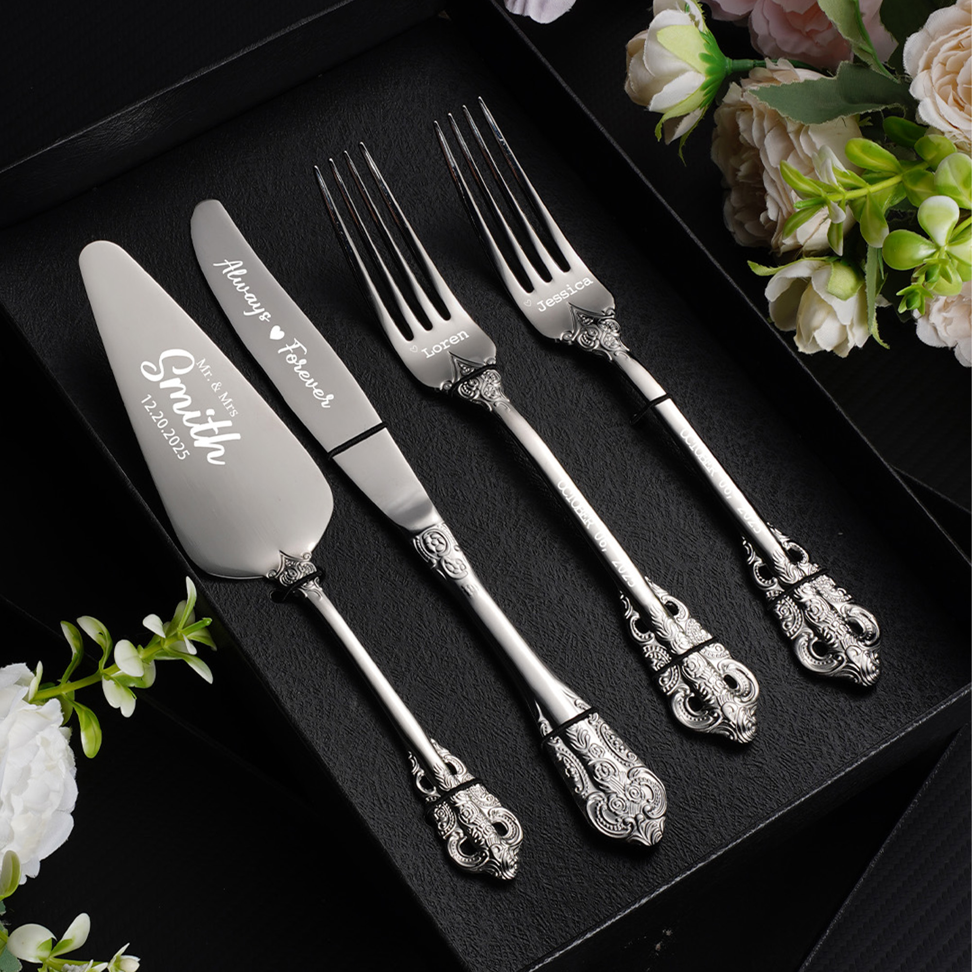 Personalized Vintage Cake Forks Knife Server Cutting Set with Engraving ...