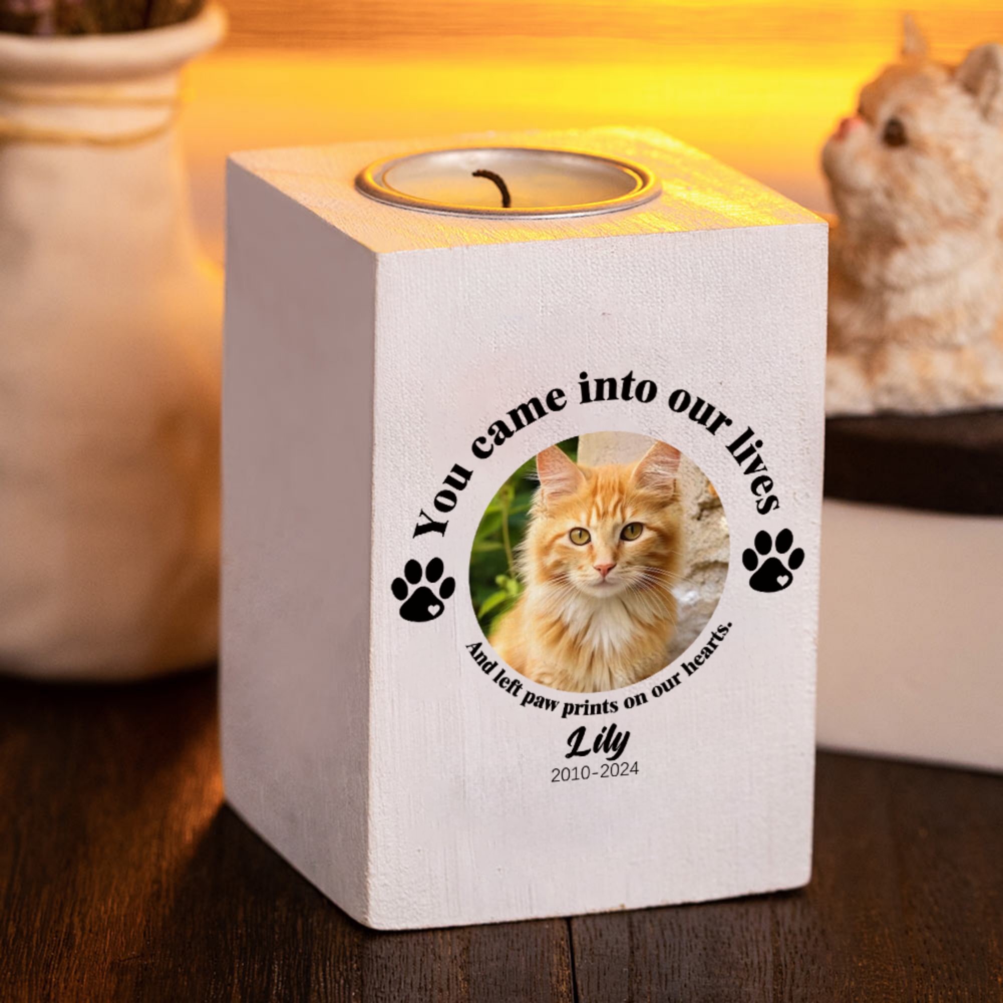 Personalized Dog Cat Paw Pet Photo Wooden Candle Holder with Name Loss ...