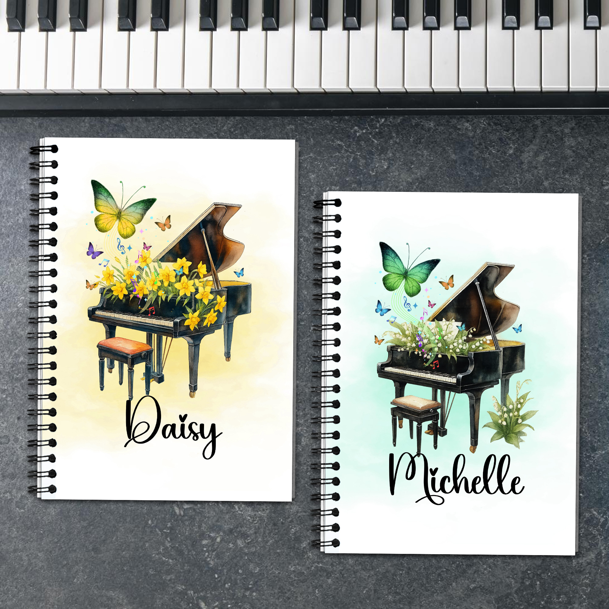 Personalized Birth Flower Piano A5 Spiral Notebook with Name ...