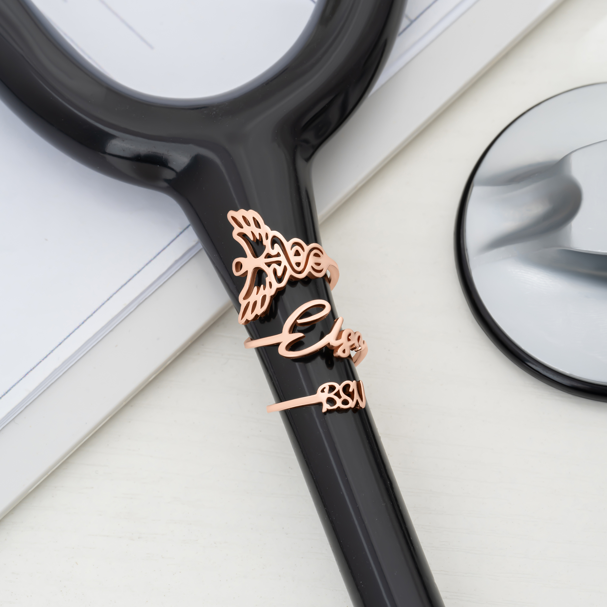 Personalized Eternal Flame Rod of Asclepius Stethoscope ID Tag with ...