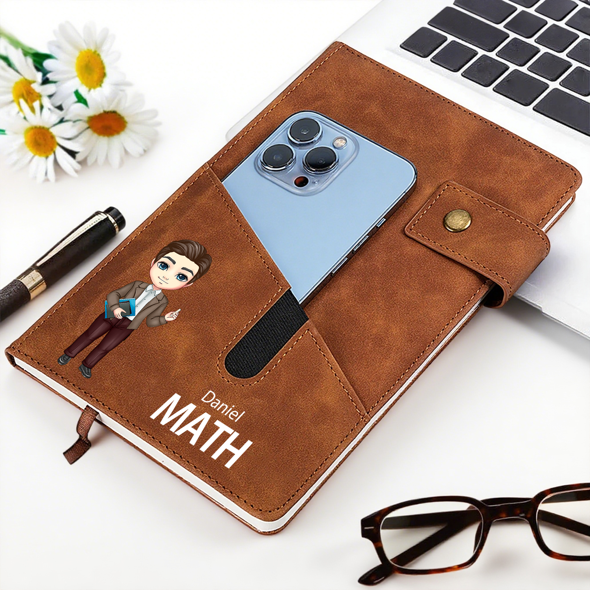 Personalized Cartoon Teacher Name Subject PU Leather A5 Notebook with ...