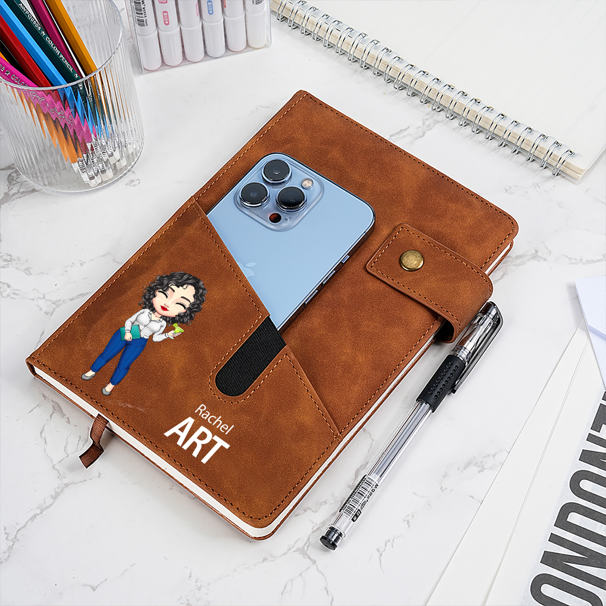 Personalized Cartoon Teacher Name Subject PU Leather A5 Notebook with ...