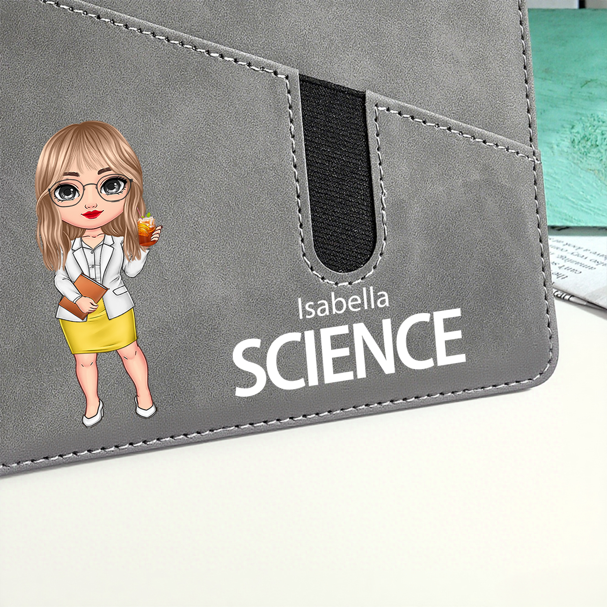 Personalized Cartoon Teacher Name Subject PU Leather A5 Notebook with ...