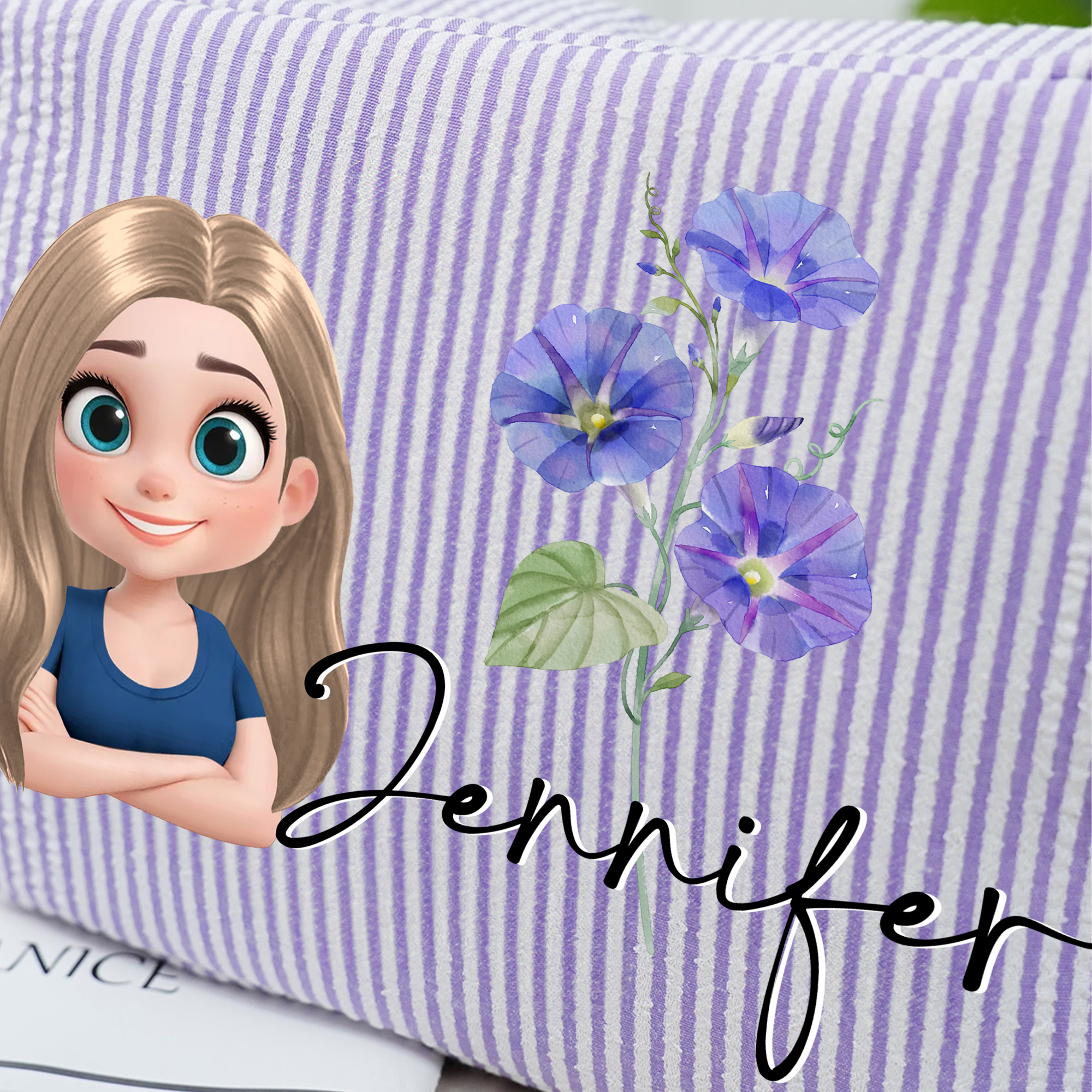 Personalized Cartoon Character Birth Flower Multicolor Stripes Makeup ...
