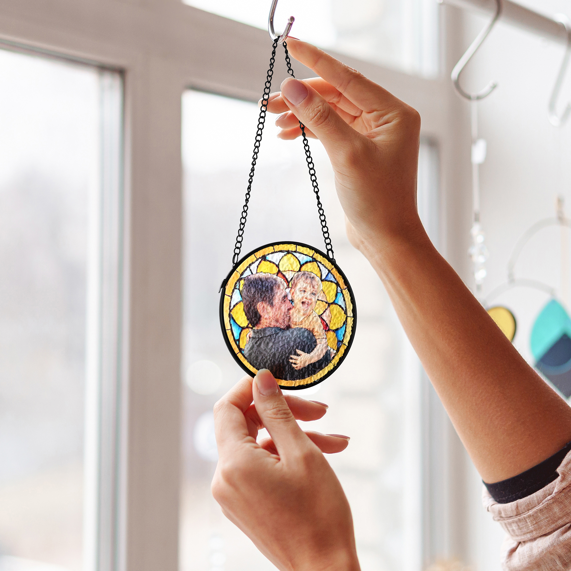 Personalised Stained Glass Style Family Photo Suncatcher Ornament with ...