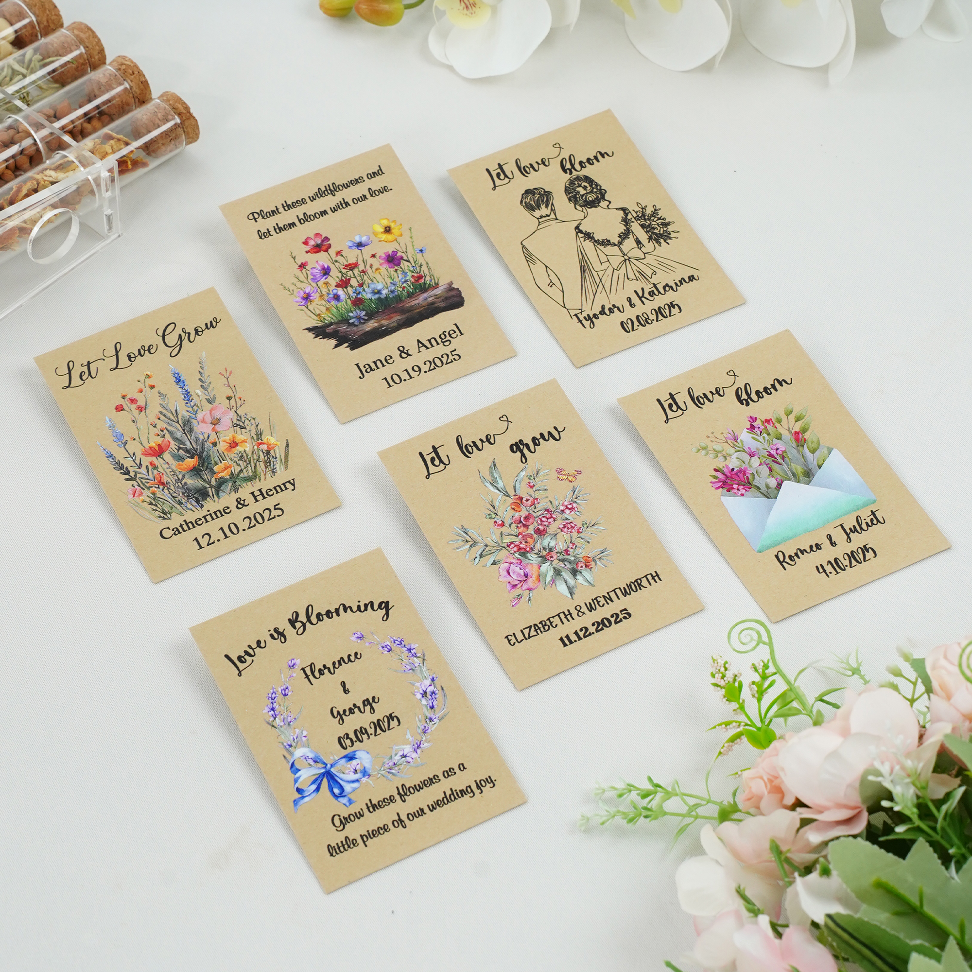 Personalised Let Love Grow Kraft Paper Seed Packet with Name and Date ...