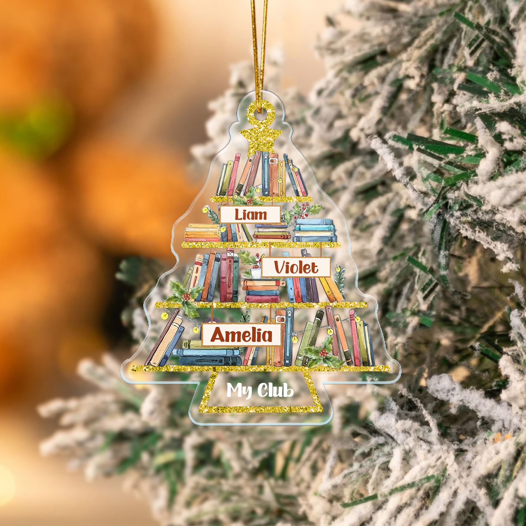 Personalised Book Club Christmas Tree Clear Acrylic Ornament with 1-9 ...