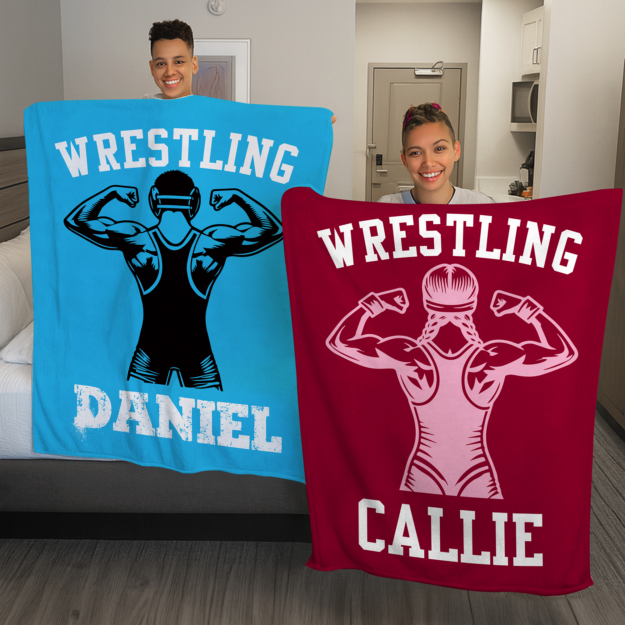 Personalized Multicolor Wrestling Silhouettes Soft Throw Blanket with ...