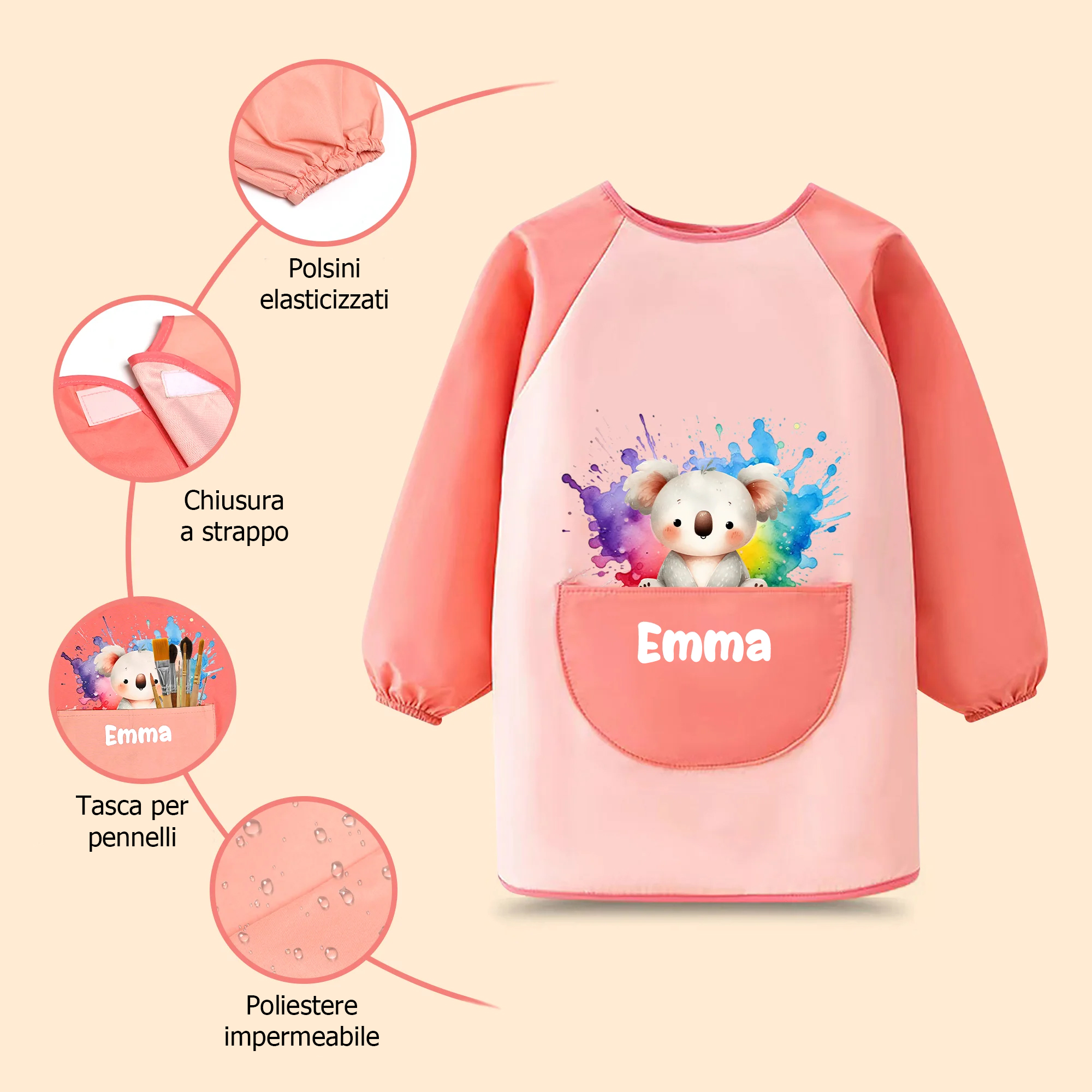 Grembiule personalizzato a maniche lunghe personalizzato con nome ...